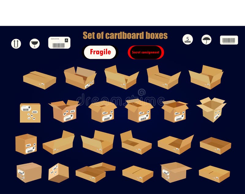 Set of cardboard boxes stock illustration. Illustration of shipment ...