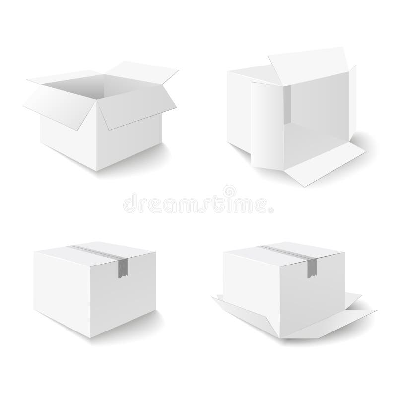 Set of Cardboard Boxes. White Box Mockup. Blank Packaging Boxes Stock ...