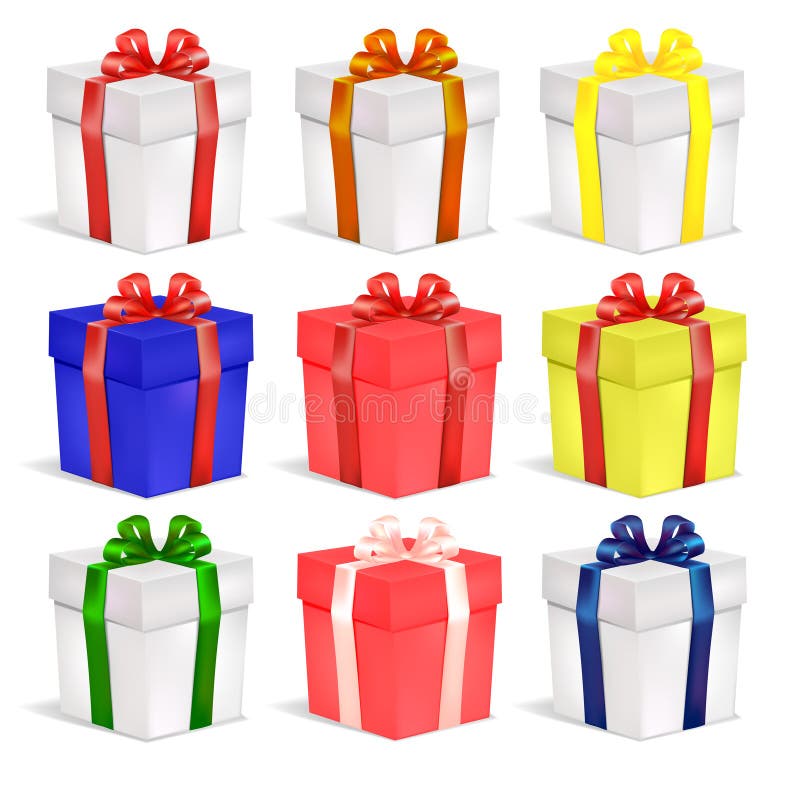 Set of Cardboard Gift Boxes with Ribbon Stock Vector - Illustration of ...