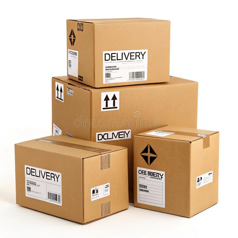 Cardboard Parcel Delivery Boxes Isolated on White Background Stock ...