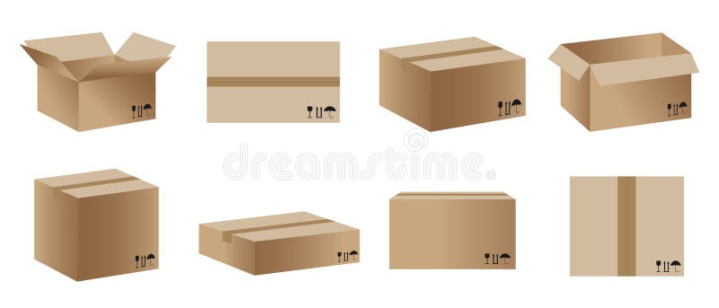 Set of Cardboard Shipping Containers or Mailboxes.Realistic Mockup ...