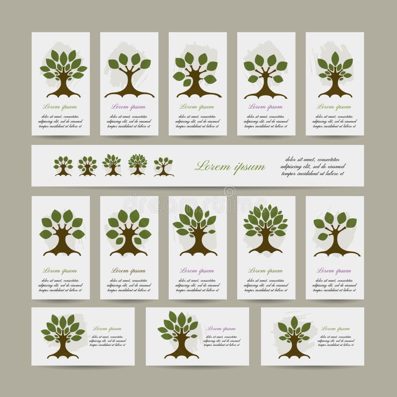 Set of Cards with Art Trees for Your Design Stock Vector - Illustration ...