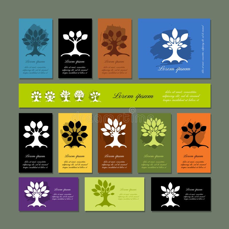 Set of Cards with Art Trees for Your Design Stock Vector - Illustration ...