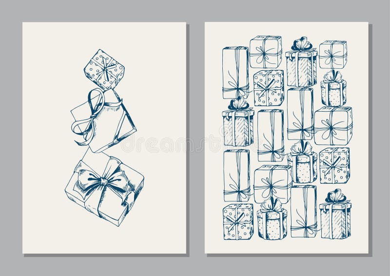 Set of Cards with Hand Drawn Gift Boxes. Stock Photo - Image of stack ...
