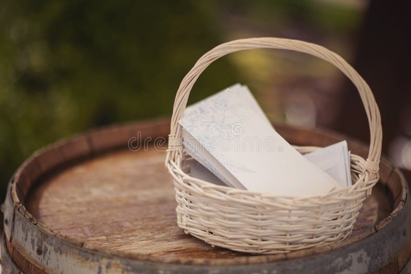 A Set of Cards, Invitation and Envelope in Wicker Basket. Invitation ...