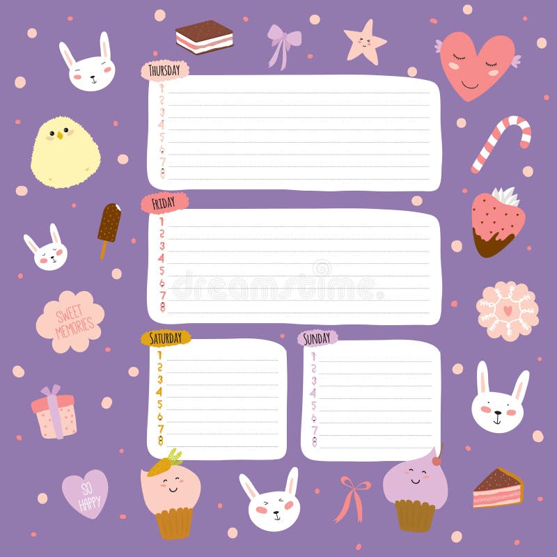 Set of Cards, Notes and Stickers with Cute Stock Vector - Illustration ...