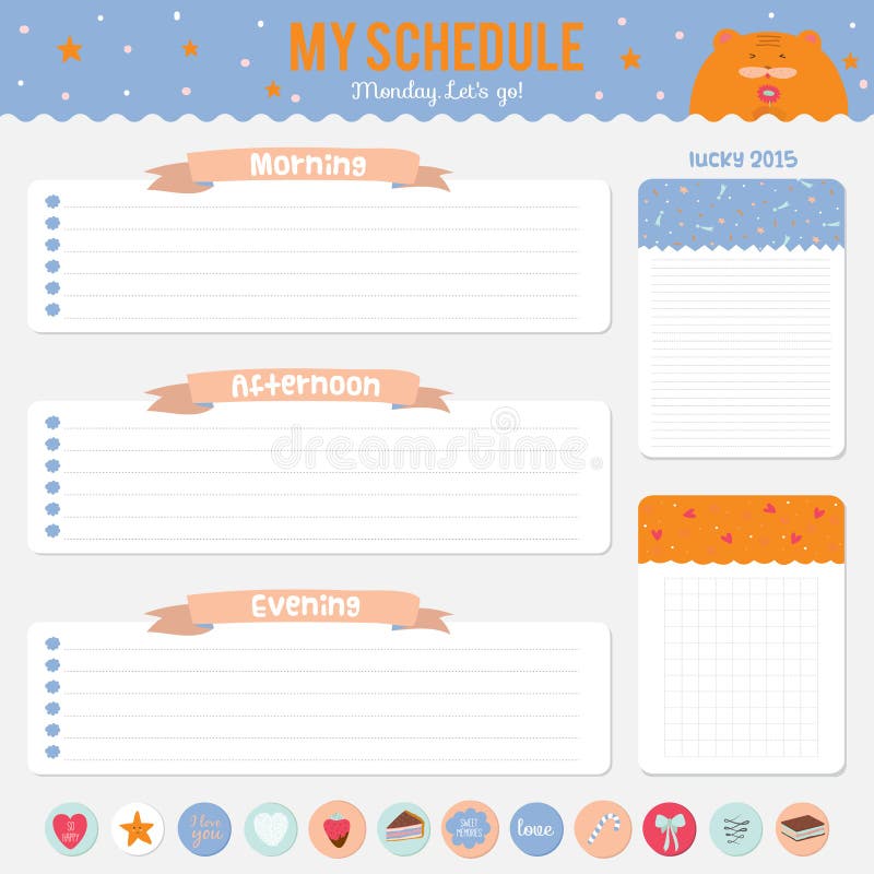 Set of Cards, Notes and Stickers with Cute Stock Vector - Illustration ...