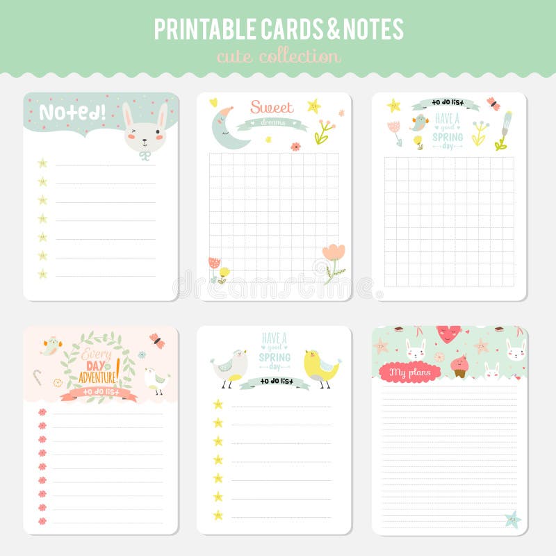Set of Cards, Notes and Stickers with Cute Stock Vector - Illustration ...