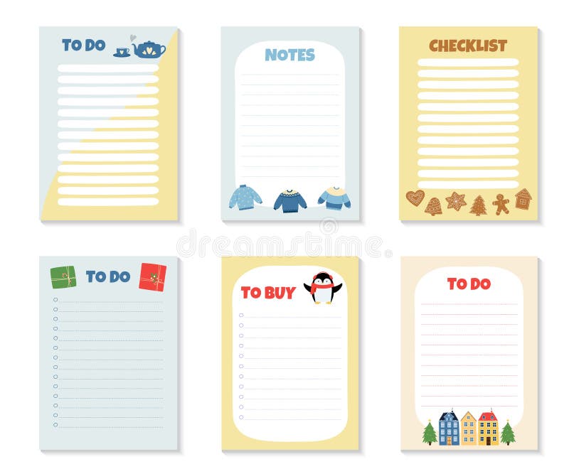 Set of Cards for To Do, To Buy Lists and Checklist. Template with Cute ...