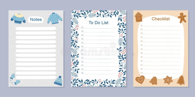 Set of Cards for To Do List, Checklist and Notes. Template with Cute ...