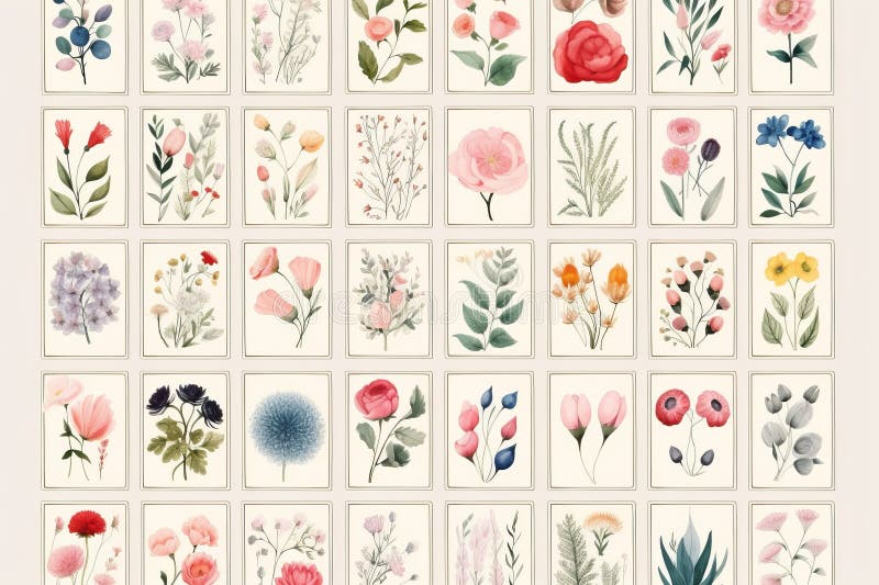 A Set of Cards with Watercolor Flowers on Them Stock Illustration ...