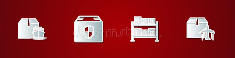 Set Cargo Ship with Boxes, Delivery Security Shield, Warehouse and ...