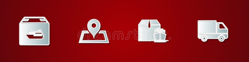 Set Cargo Ship with Boxes, Placeholder on Map, and Delivery Cargo Truck ...