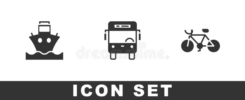 Set Cargo Ship, Bus and Bicycle Icon. Vector Stock Vector ...