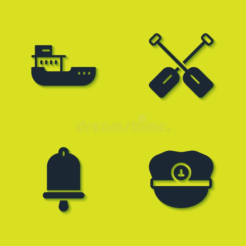 Set Cargo Ship, Captain Hat, Ship Bell and Paddle Icon. Vector Stock ...