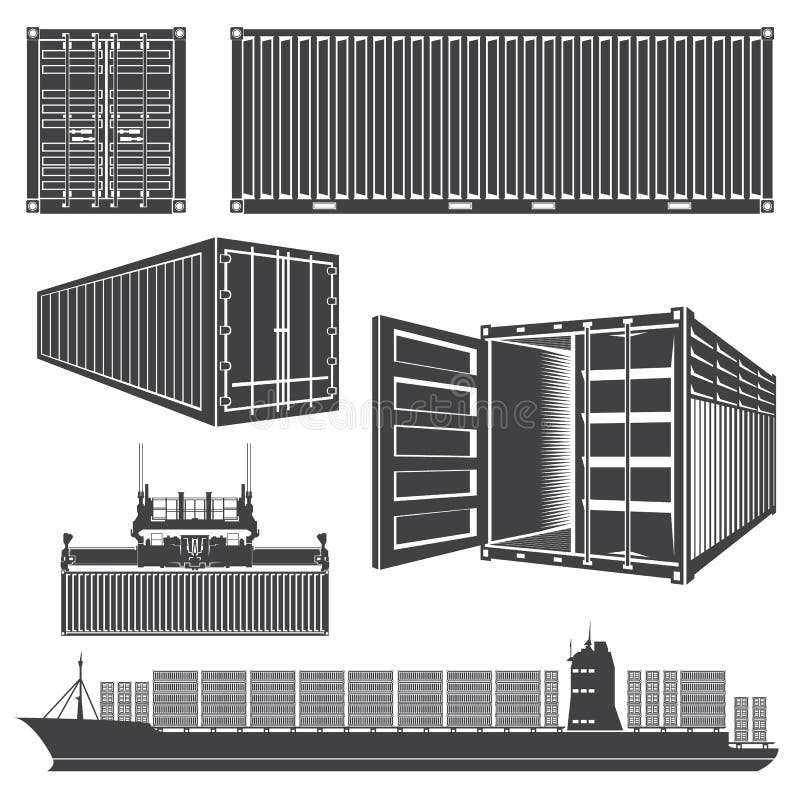 Set cargo ship containers stock vector. Illustration of freight - 80891093