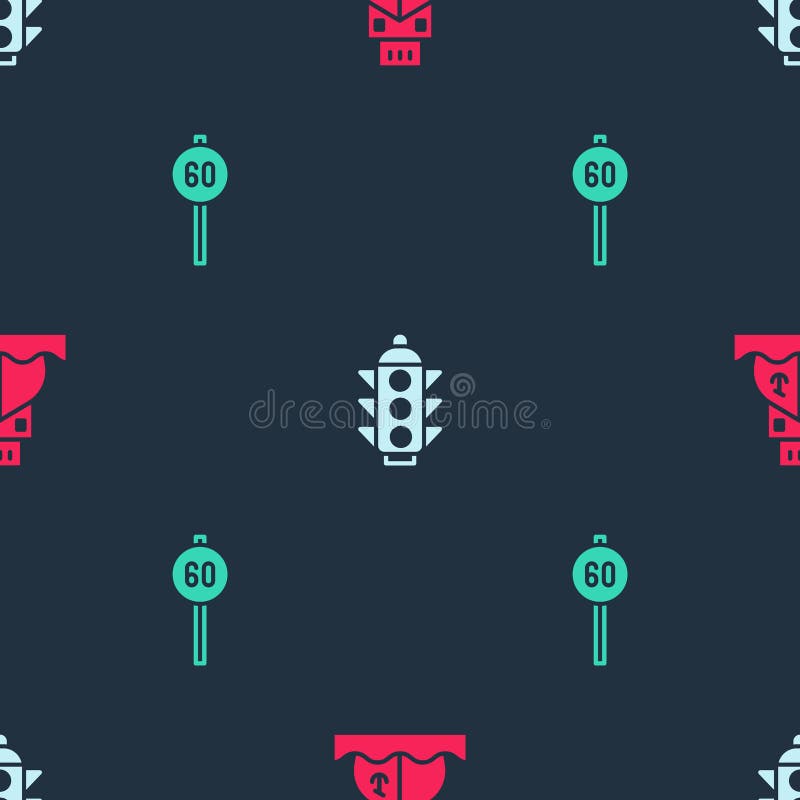 Set Cargo Ship, Traffic Light and Speed Limit Traffic on Seamless ...