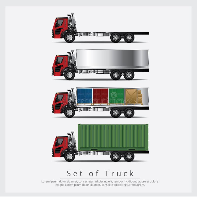 Set of Cargo Trucks Transportation with Container Isolated Stock Vector ...