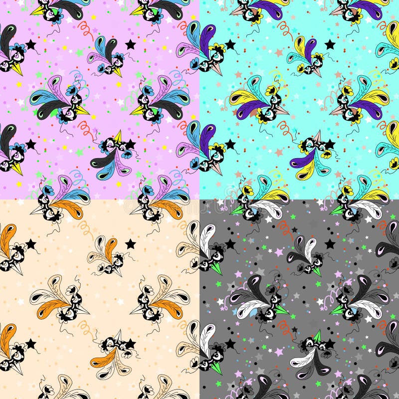 Set of Carnival Masks Seamless Patterns Stock Illustration ...