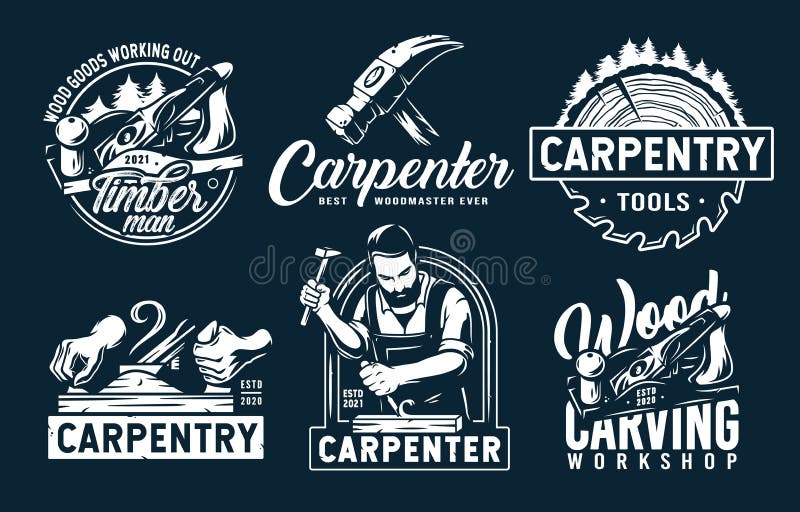 Set of Carpentry Emblems for Wood Carving Joiner Stock Vector ...