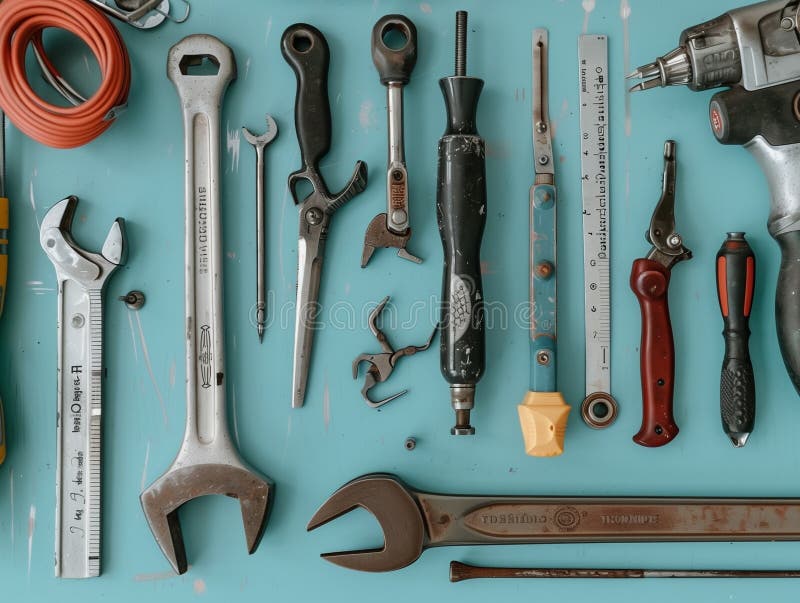 Set of Carpentry Tools on Pure Background Top View. Carpenter Working ...