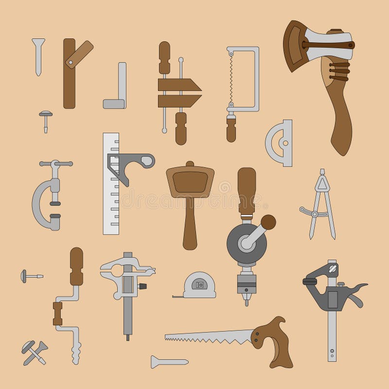 A Set of Carpentry Tools. Ready-made Elements for Design. Vector ...