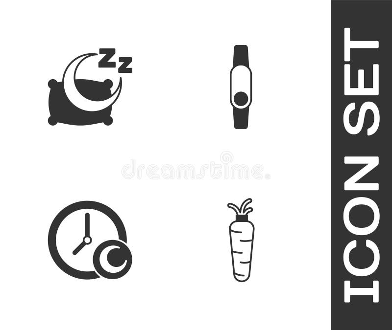 Set Carrot, Time To Sleep, and Smartwatch Icon. Vector Stock Vector ...