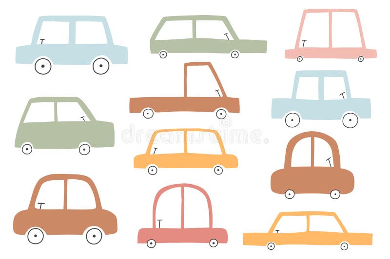 Set of Cars in Boho Style. Cute Collection of Kids Cars Stock Vector ...