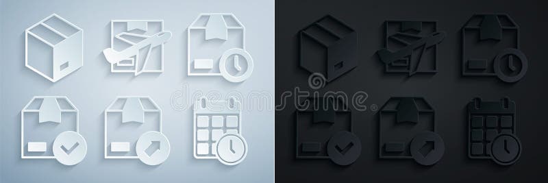 Set Carton Cardboard Box, Cardboard with Clock, Ackage Check Mark ...