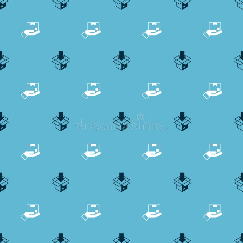 Set Carton Cardboard Box and Delivery Hand with on Seamless Pattern ...