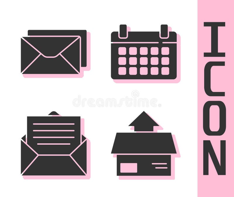 Set Carton Cardboard Box, Envelope, Envelope and Calendar Icon. Vector ...