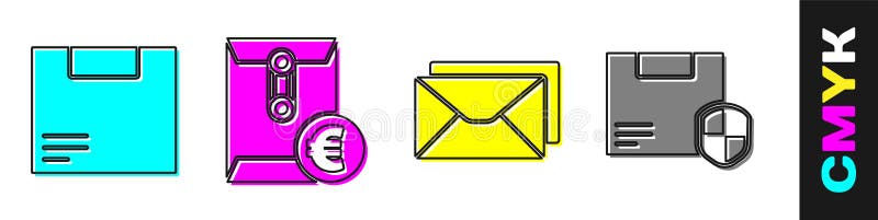 Set Carton Cardboard Box, Envelope with Euro Symbol, Envelope and ...