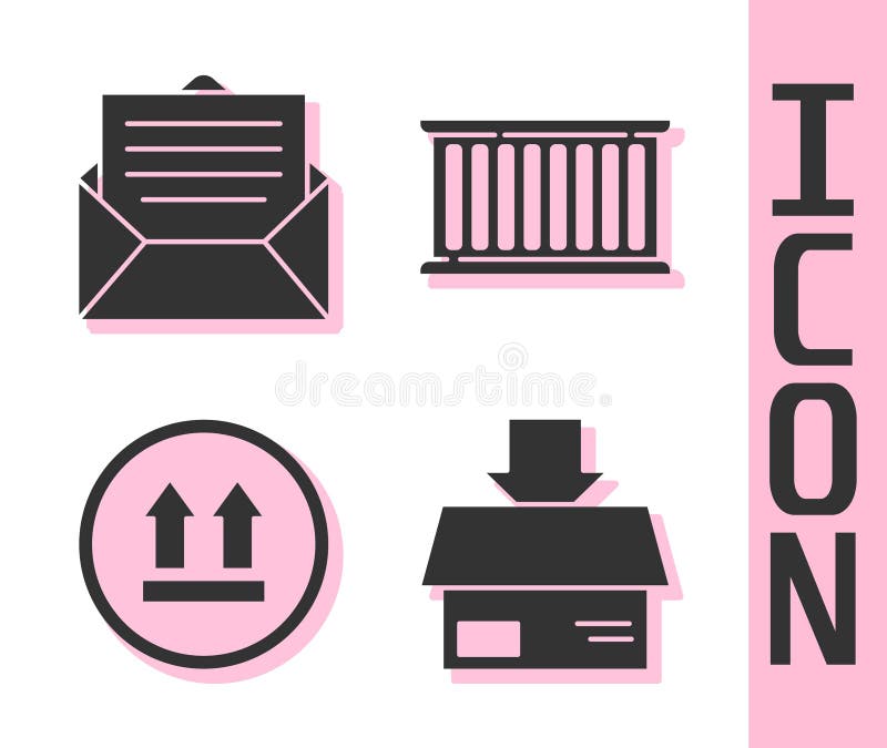 Set Carton Cardboard Box, Envelope, this Side Up and Container Icon ...