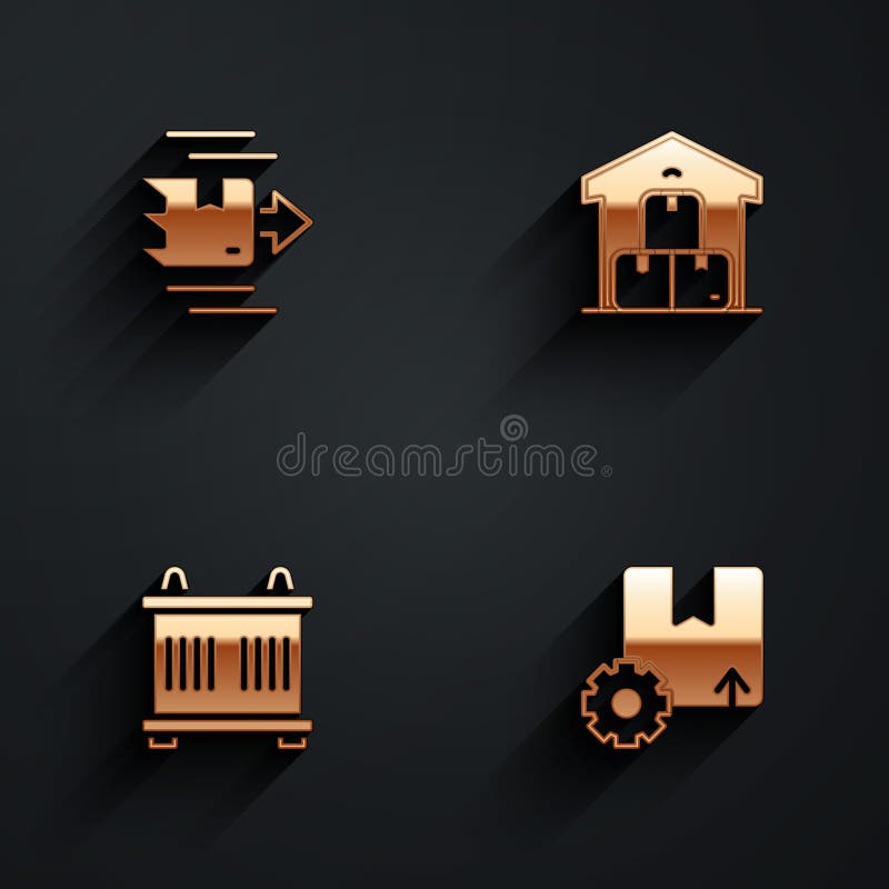 Set Carton Cardboard Box, Full Warehouse, Container and Gear with ...