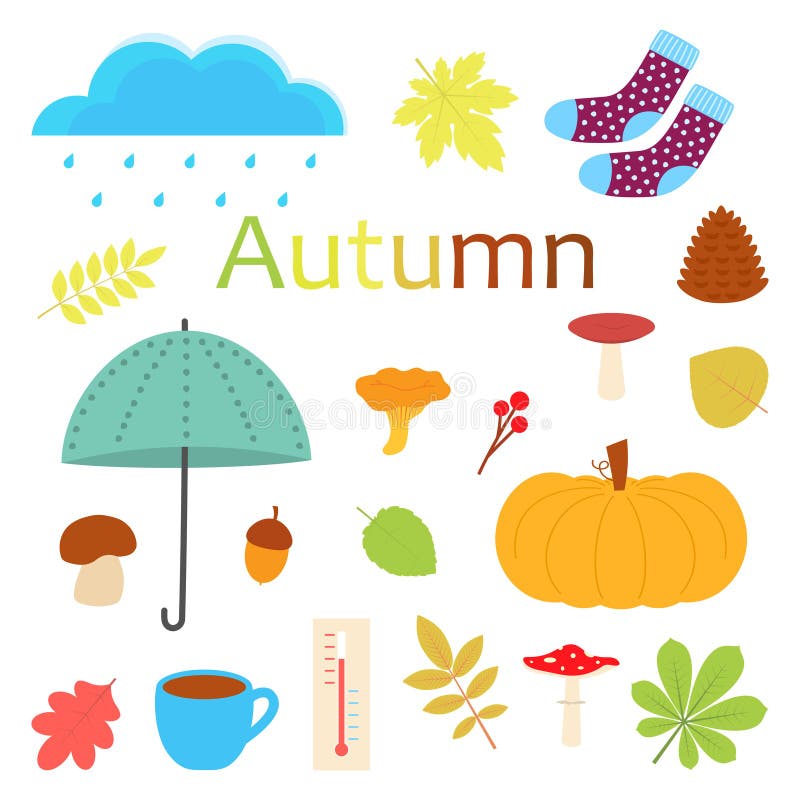 Set of Cartoon Autumn Objects Stock Vector - Illustration of october ...