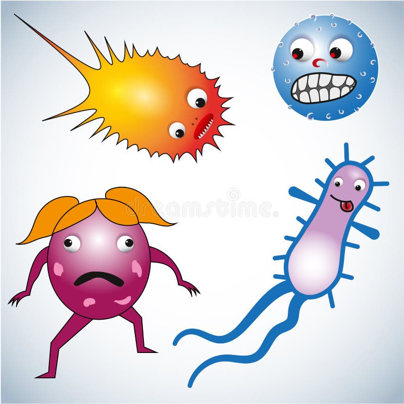 Cartoon Bacteria. Virus Infection, Flu Germs and Micro Organism in ...