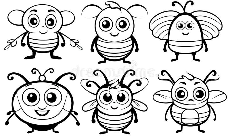A Set of Cartoon Bees with Different Expressions Stock Illustration ...