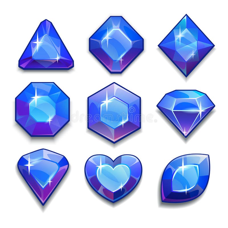 Set of cartoon blue jewels stock illustration. Illustration of shiny ...