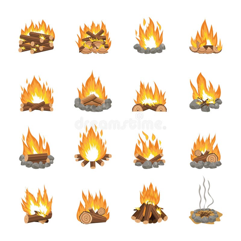 Cartoon Bonfire - Log Cabin Method of Firewood Stacking with Burning ...