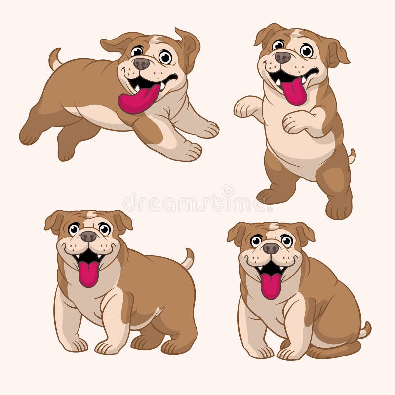 Set Cartoon of Bulldog in Various Pose Stock Vector - Illustration of ...
