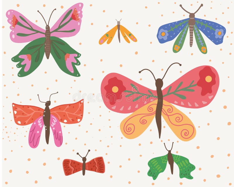 Set of Cartoon Butterflies Isolated on White Background Stock Vector ...