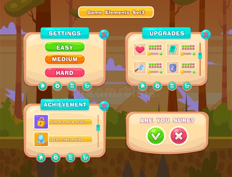 Set of Cartoon Buttons for Casual Games. Graphic User Interface, Vector ...