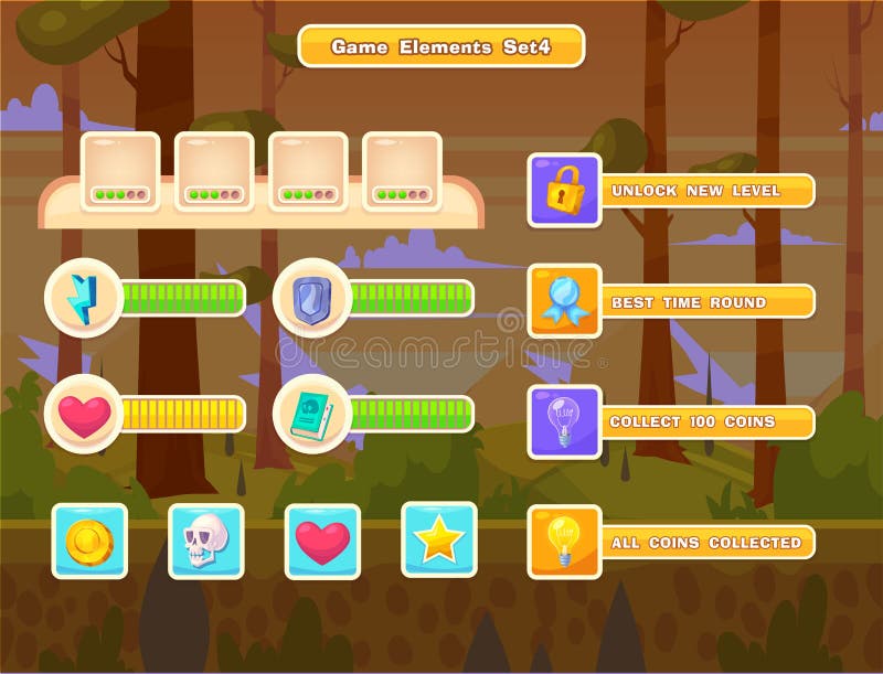 Set of Cartoon Buttons for Casual Games. Graphic User Interface, Vector ...