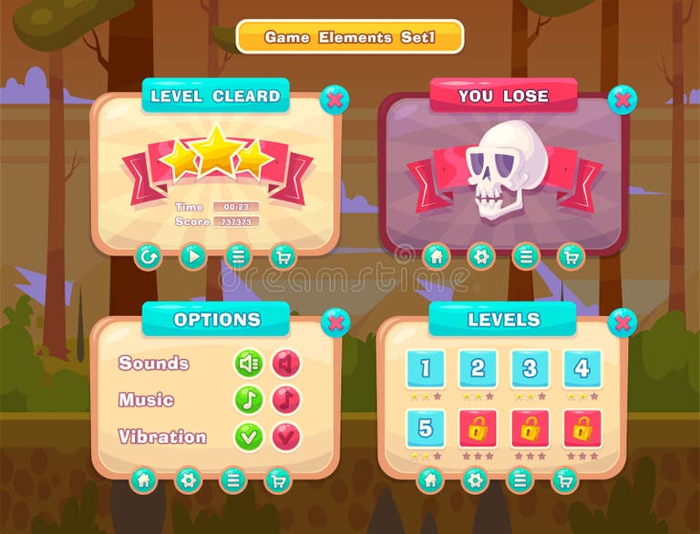 Set of Cartoon Buttons for Casual Games. Graphic User Interface, Vector ...