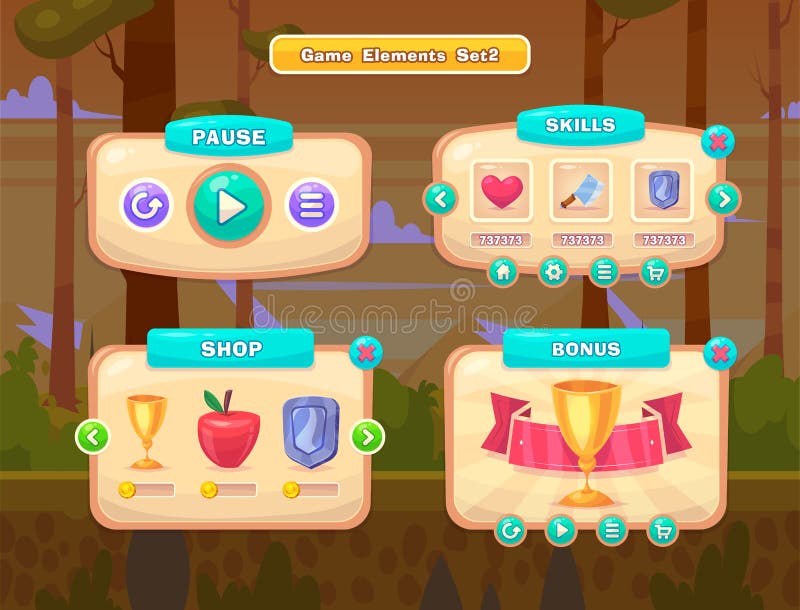 Set of Cartoon Buttons for Casual Games. Graphic User Interface, Vector ...