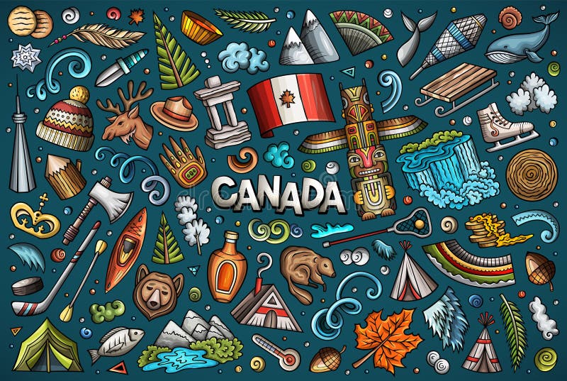 Set of Cartoon Canada Traditional Symbols and Objects Stock ...