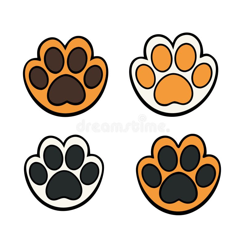 Set of Cartoon Cat Paw Vector Illustrations with Unique Color Patterns ...