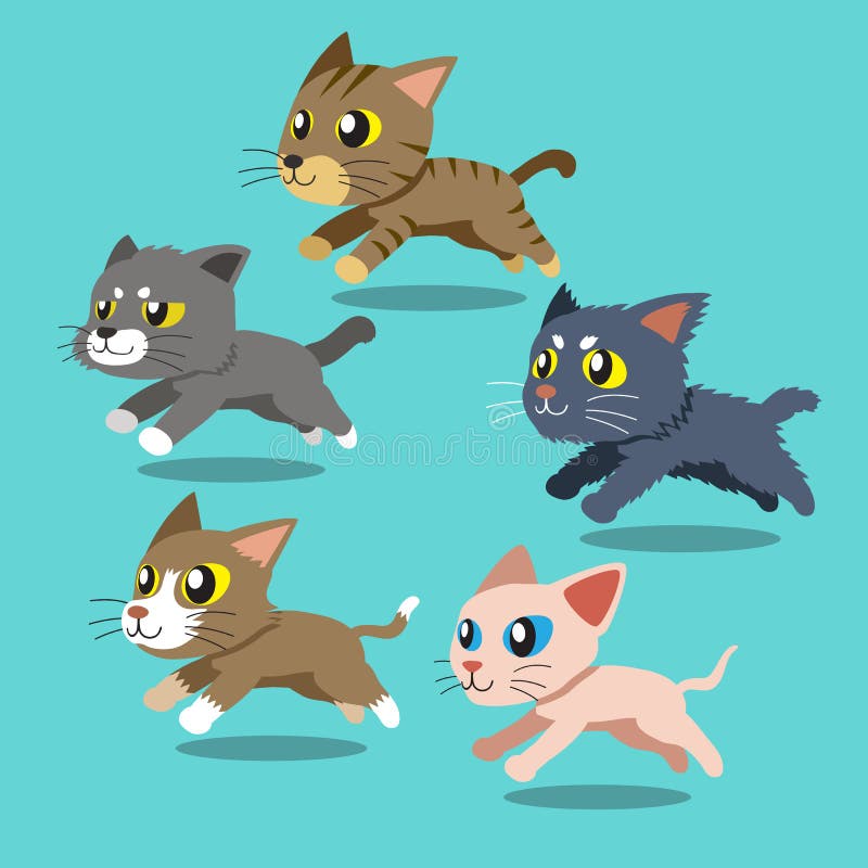 Set of Cartoon Cats Running Stock Vector - Illustration of simple ...