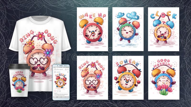 Set Cartoon Character Clock - Set Five Poster Stock Vector ...