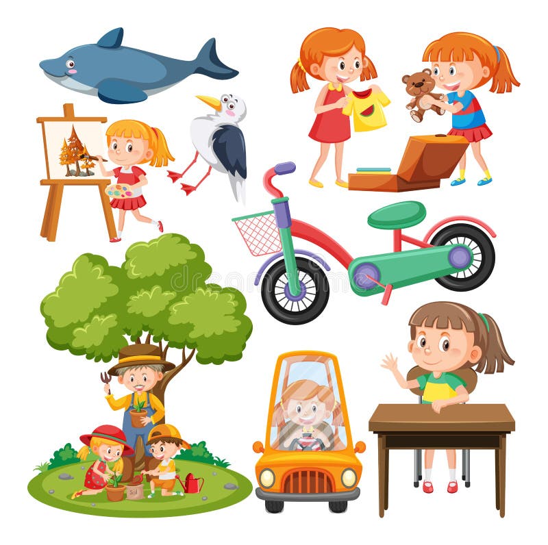 Set of Cartoon Character and Objects Stock Vector - Illustration of ...